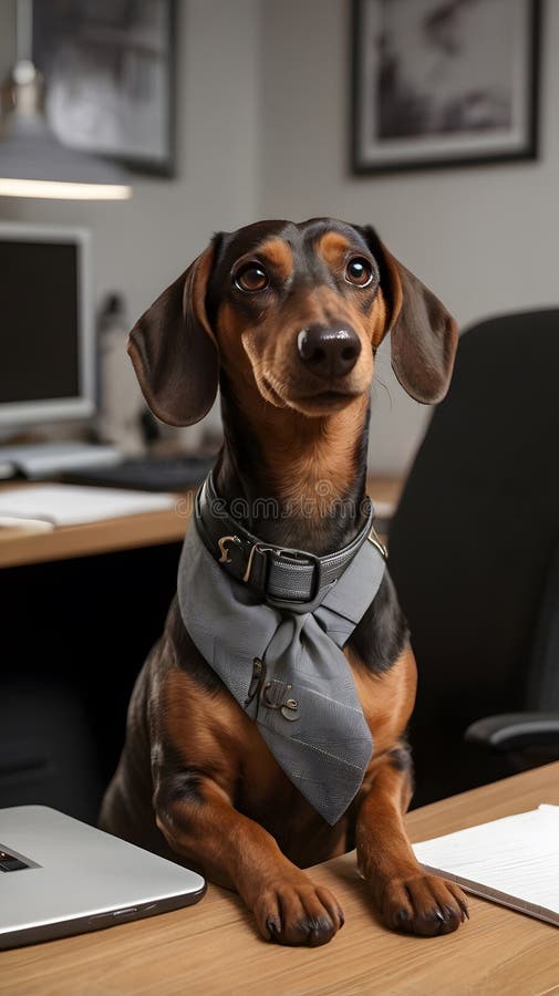 Cute Dachshund in the Office Stock Illustration - Illustration of ...