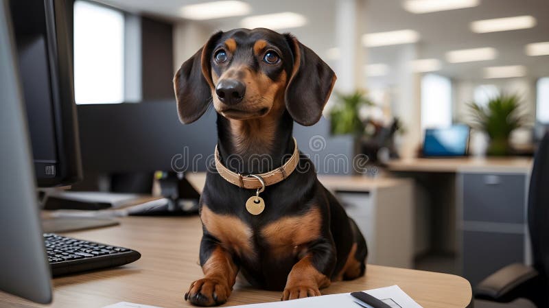 Business Dachshund in the Office Stock Illustration - Illustration of ...