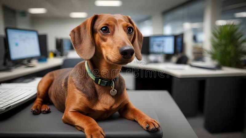 Cute Brown Dachshund in the Office Stock Illustration - Illustration of ...