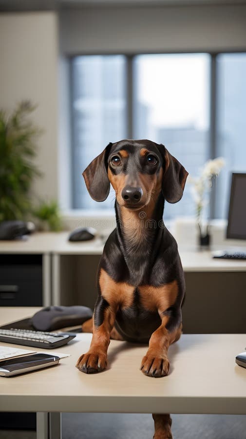 Cute Dachshund in the Office Stock Illustration - Illustration of cute ...