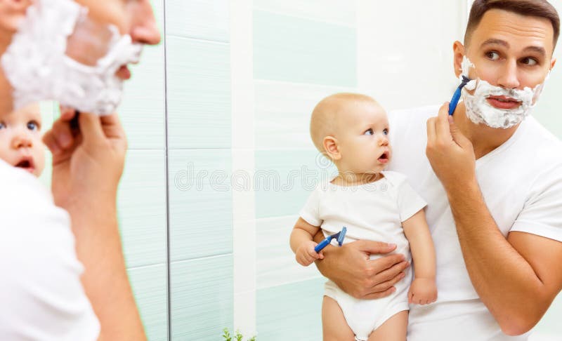 Dad and baby son shave stock photo. Image of expression - 80111214
