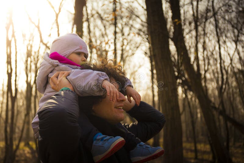 Dad Carrying His Baby on His Shoulders in Forest Stock Image - Image of ...