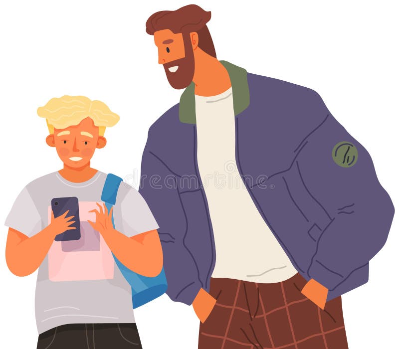 Dad Checking Sons Phone, Controls His Communication, Father and Son are ...