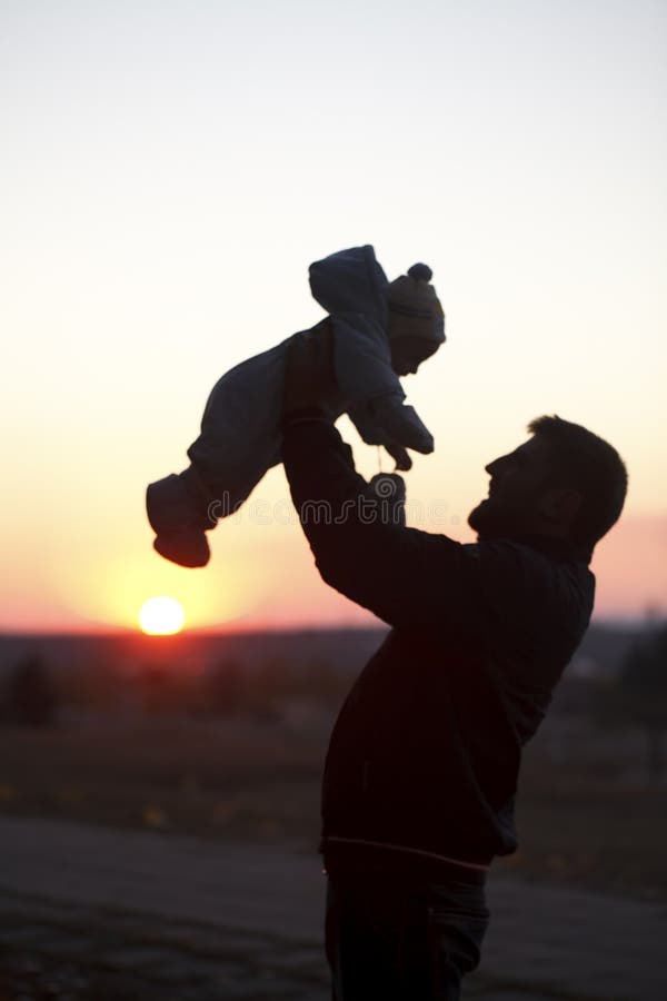 Dad and Child Silhouette at Sunset Stock Image - Image of enjoy, love ...