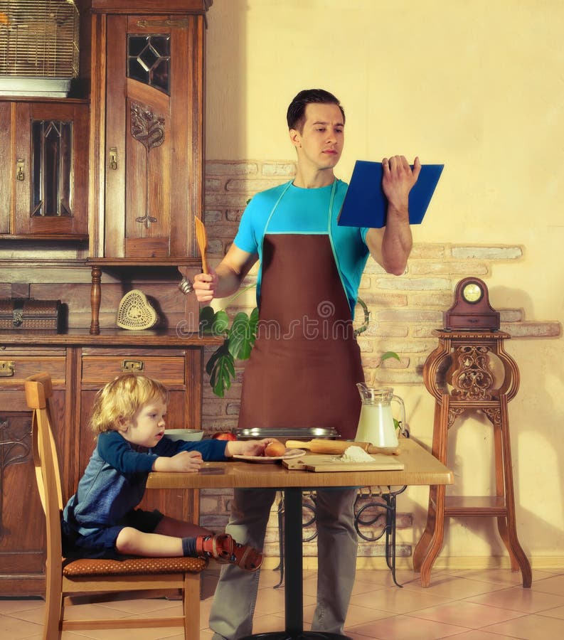 Dad cooks stock photo. Image of cookie, together, homemade - 55001932