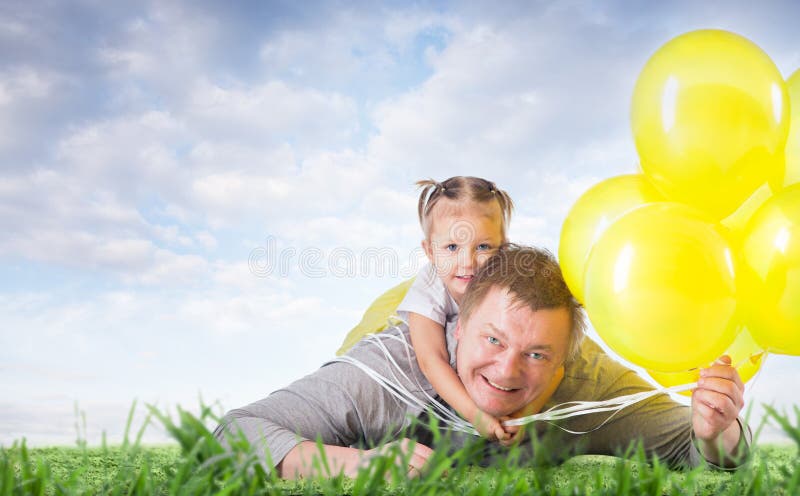 Dad and Daughter on the Grass Stock Photo - Image of park, cheerful ...