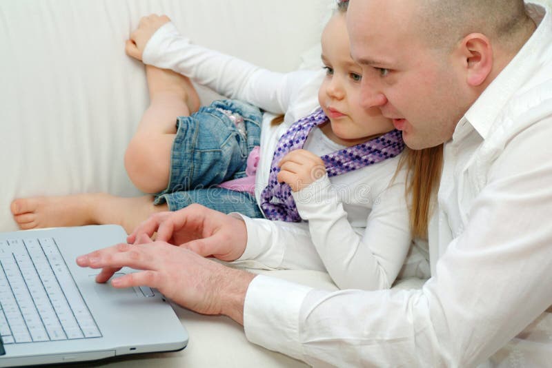 Dad and Daughter with Laptop Stock Photo - Image of mail, offspring ...