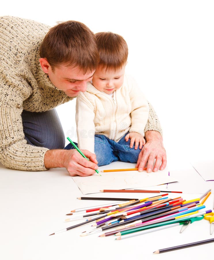 Dad drawing with son stock photo. Image of funny, education - 13044634