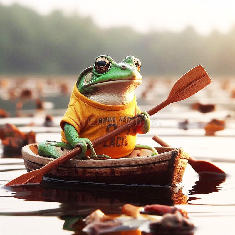 A Dad Frog Riding Boat in Ponds Water Stock Vector - Illustration of ...