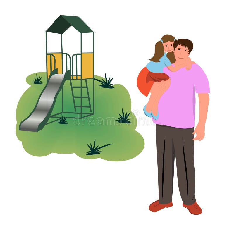 Dad is Going To Go with His Daughter To Play in the Playground and Ride ...