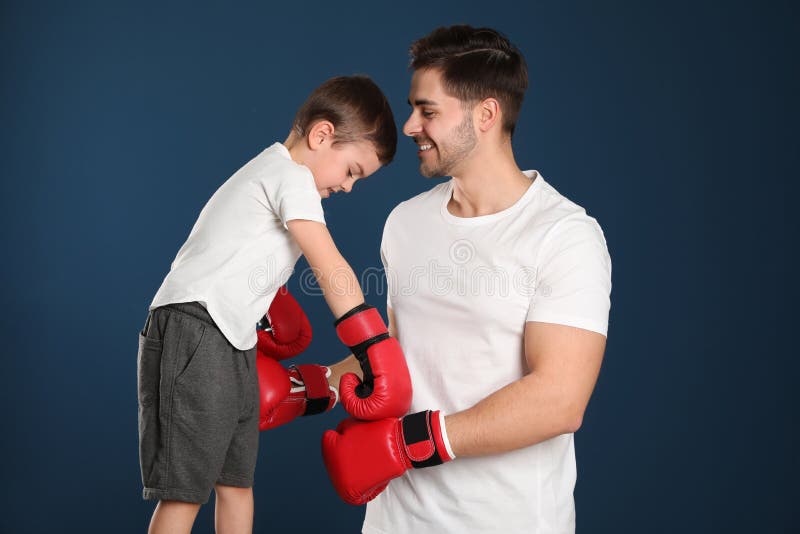 Dad and His Son with Boxing Gloves Stock Photo - Image of little ...