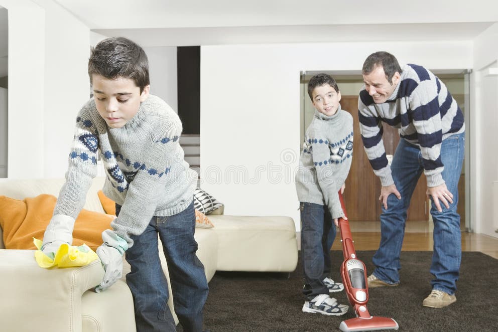 Dad and Kids cleaning stock image. Image of mopping, hispanic - 28940959