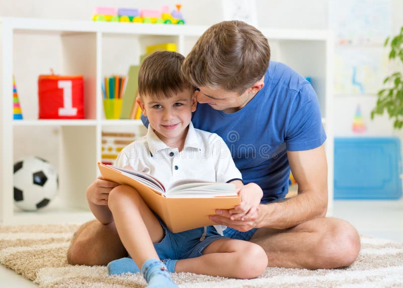 Dad Reading Children Book To Kid Boy Stock Photo - Image of book ...