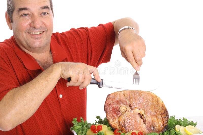 Dad Serving a Honey Baked Ham Stock Photo - Image of christmas, chef ...