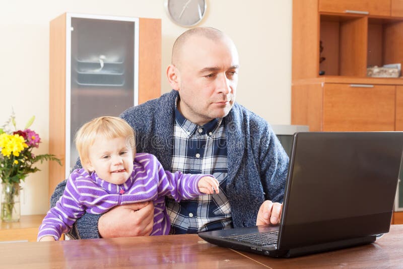 Dad Sitting at Laptop with Daughter Stock Image - Image of child ...