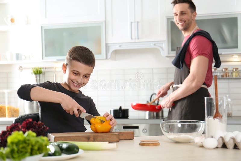 Dad and Son Cooking Together in Stock Image - Image of lifestyle, flour ...