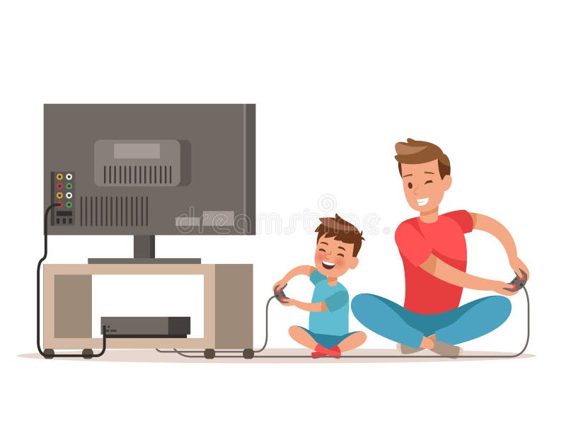 Dad and Son Playing Game. Character Design Stock Vector - Illustration ...