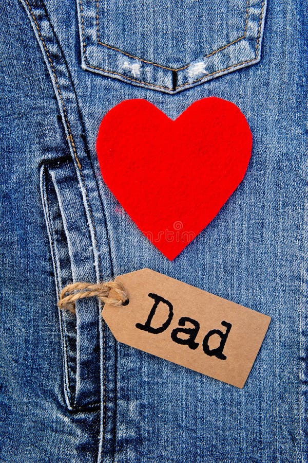 Dad Tag with Red Heart on Denim Stock Image - Image of card, material ...