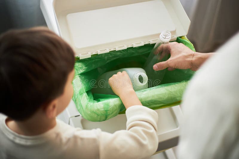 Dad Teaching Son To Throw Rubbish Stock Image - Image of learn, home ...