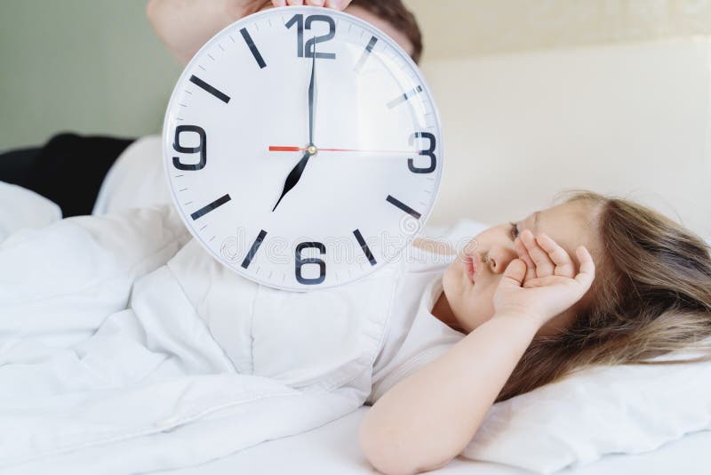 Dad Wakes Up Little Sleeping in Bed Girl,daughter. Big Alarm Clock ... Dad Wakes Up Little Sleeping in Bed Girl,daughter. Big Alarm Clock ...