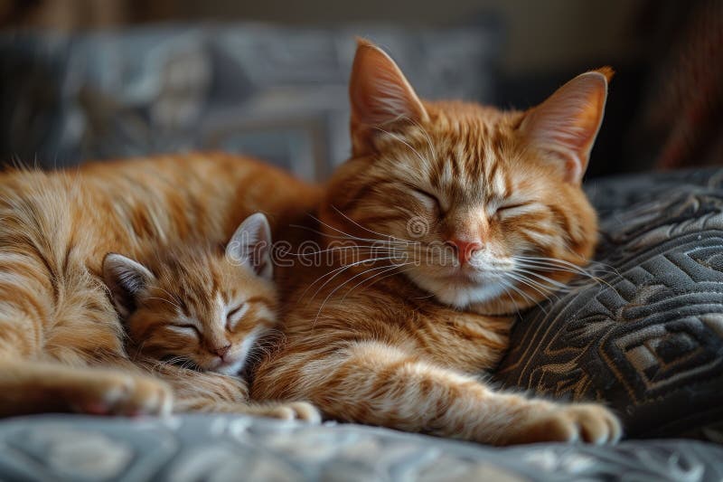 Daddy Cat and a Little Kitten. Both Ginger Cat. Stock Photo - Image of ...