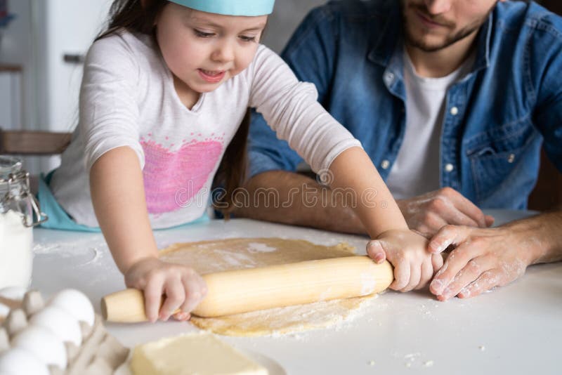 Daddy with Daughter Baking Cake Together in Home Kitchen. Stock Image ...