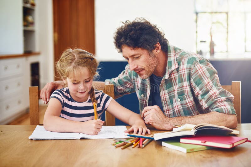 Dads Highly Involved In His Daughters Education A Father Helping His