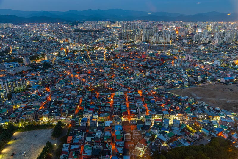DAEGU, KOREA, OCTOBER 28, 2019: Night Aerial View of Downtown Daegu ...