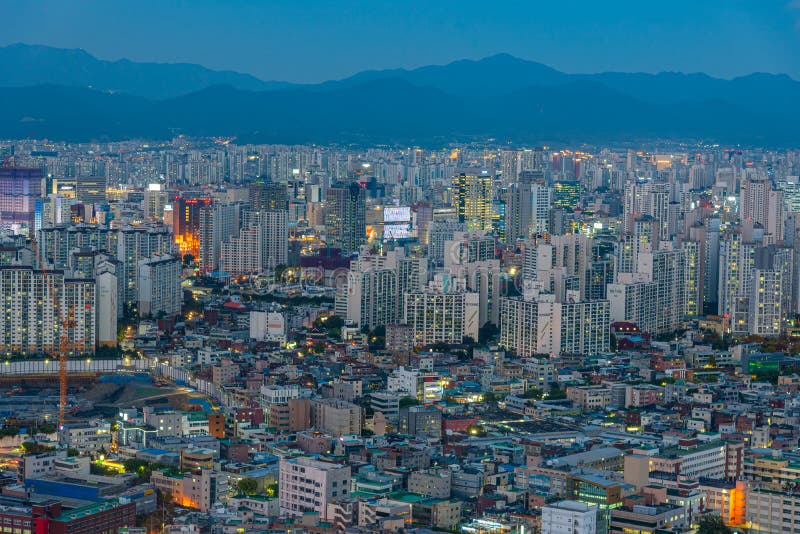 DAEGU, KOREA, OCTOBER 28, 2019: Night Aerial View of Downtown Daegu ...