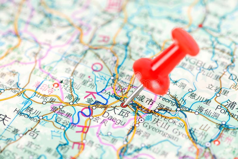 Daegu, a South Korean City Marked by Tacks on the Map Editorial ...