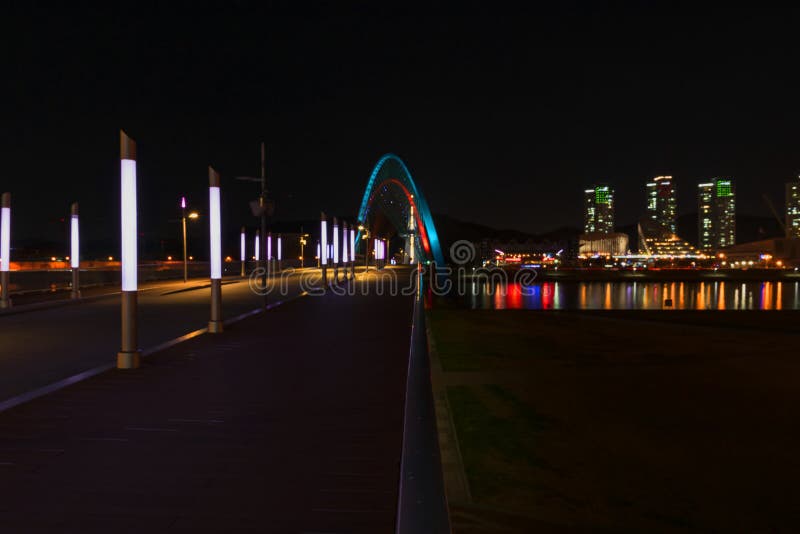 Daejeon Expro Bridge at Night in Daejeon with Reflection,korea. the ...