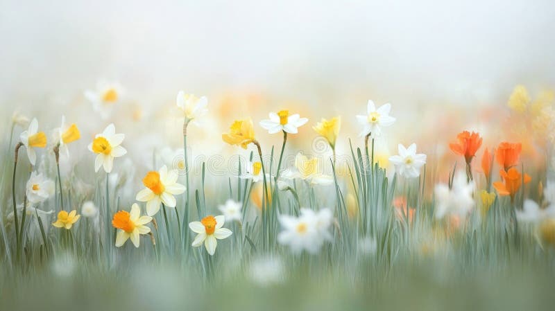Daffodil Field Soft Focus Spring Blooms Stock Illustration ...