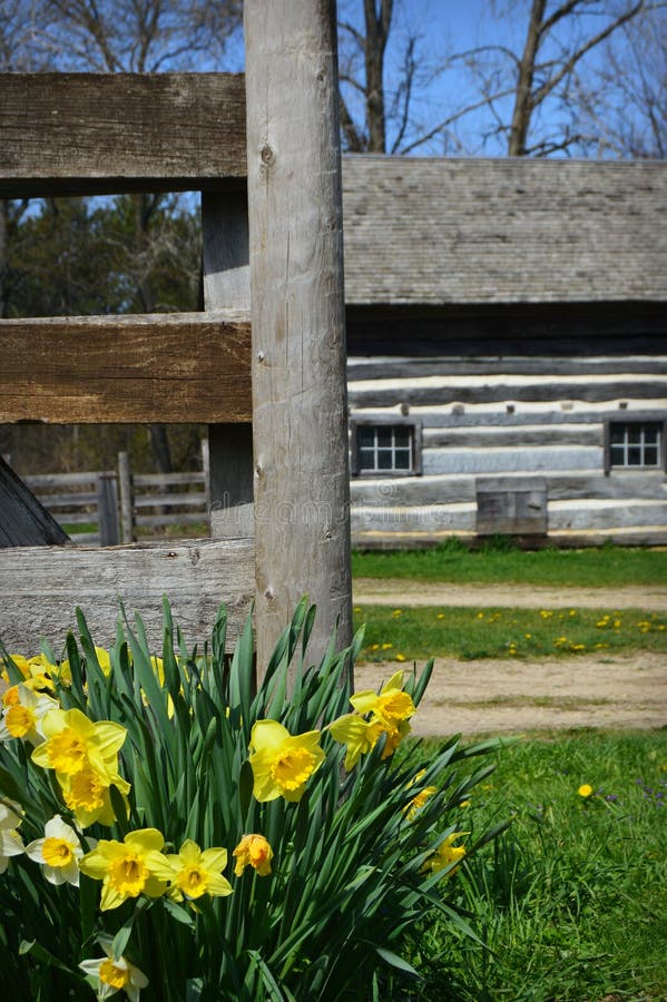 Historical Barn with Flower Garden Stock Image - Image of garden, white ...