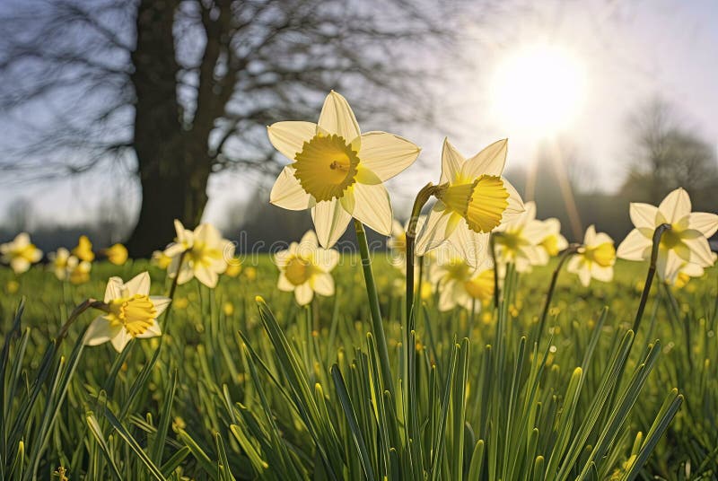 Daffodils in the Grass Daffodils in the Wind Daffodils in Spring Stock ...