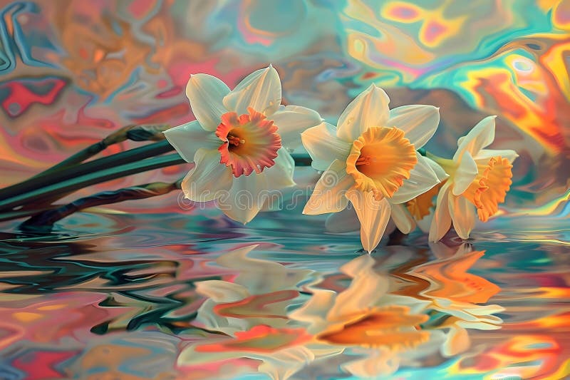 Daffodils Illuminated in Sunset S Psychedelic Twilight Reflection Stock ...
