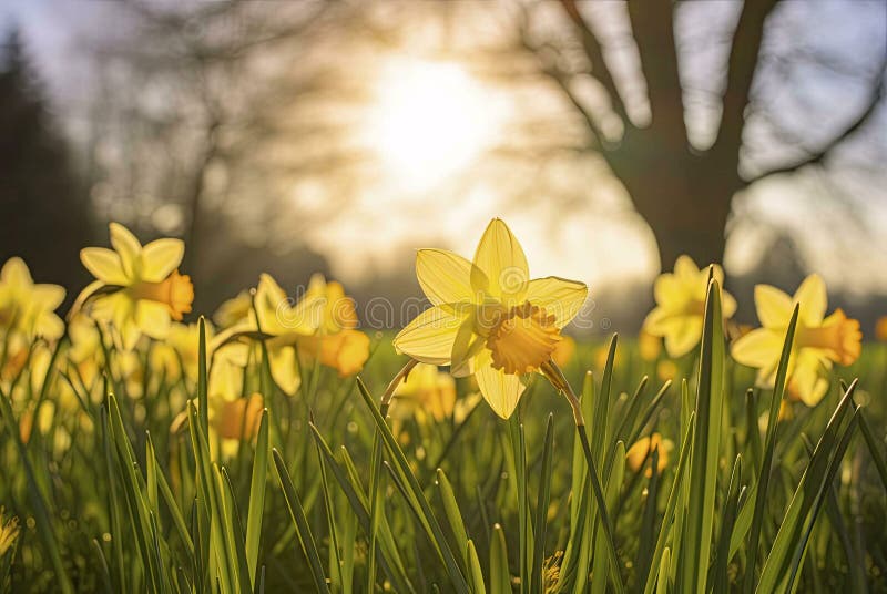 Daffodils in Spring Daffodils in the Wind Stock Illustration ...