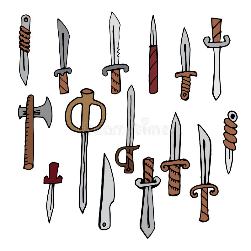 Dagas, Cuchillos, Hacha, Ejemplos Del Vector Fijados Ilustración del ...