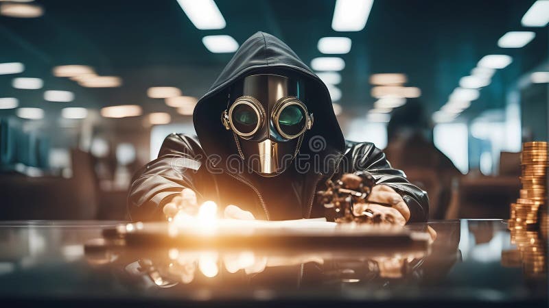 Dagerous Hacker Stealing Money Inside a Server Room Stock Illustration ...