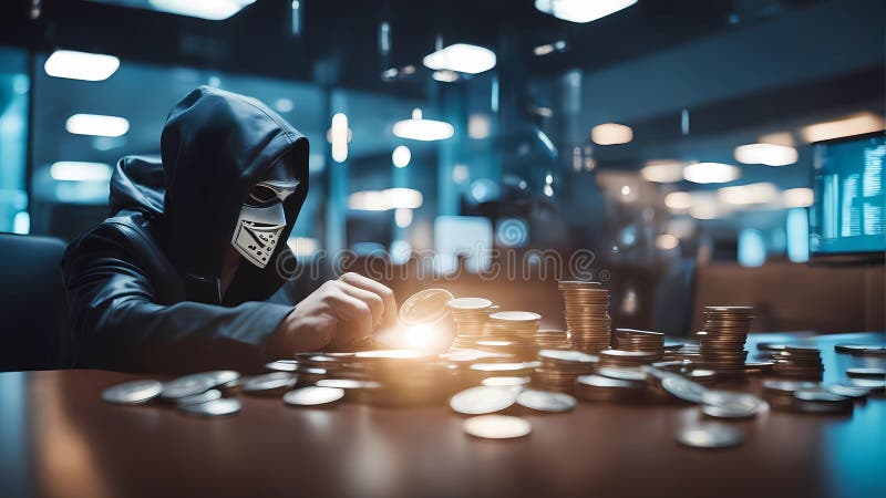 Dagerous Hacker Stealing Money Inside a Server Room Stock Illustration ...