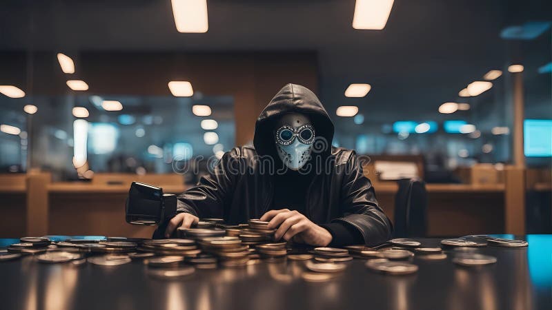Dagerous Hacker Stealing Money Inside a Server Room Stock Illustration ...