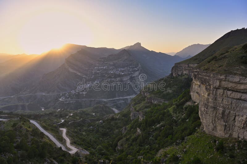 Beautiful Sunset Over Gunib Mountain Valley Stock Image - Image of ...