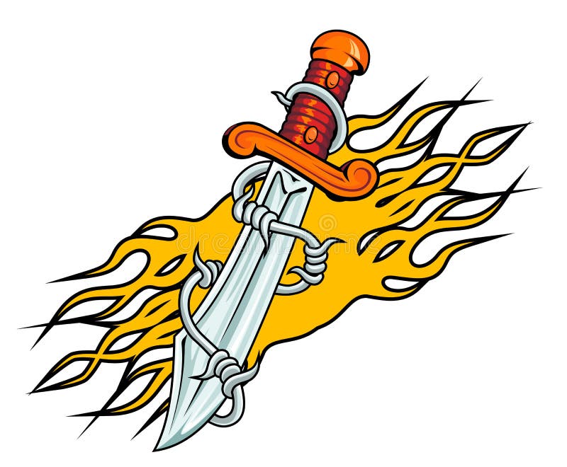 Dagger with Barbed Wire and Flames Stock Vector - Illustration of ...