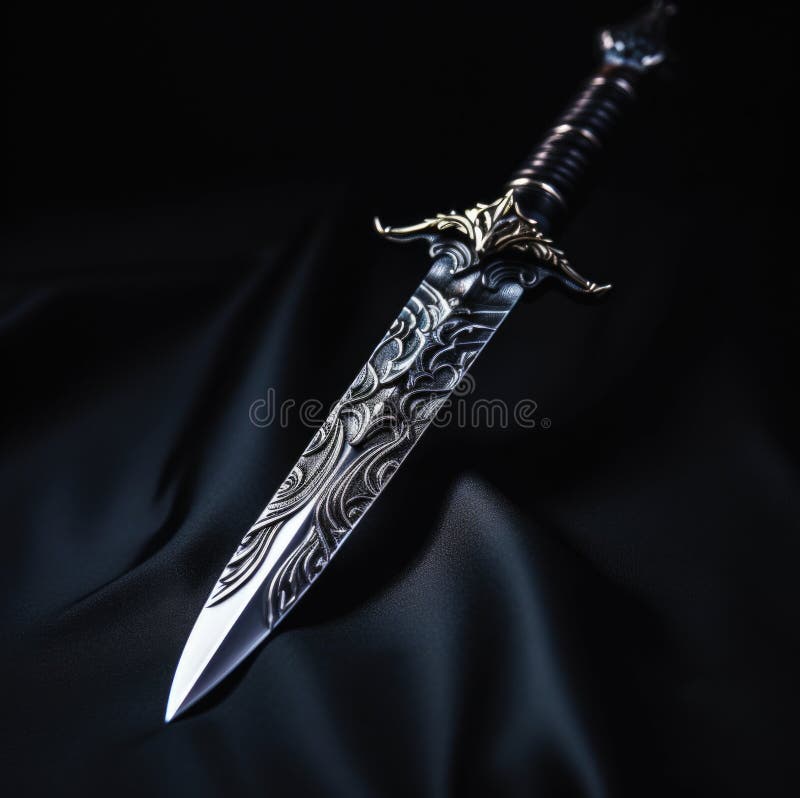 A Dagger with a Black Background and a Silver Blade, AI Stock ...