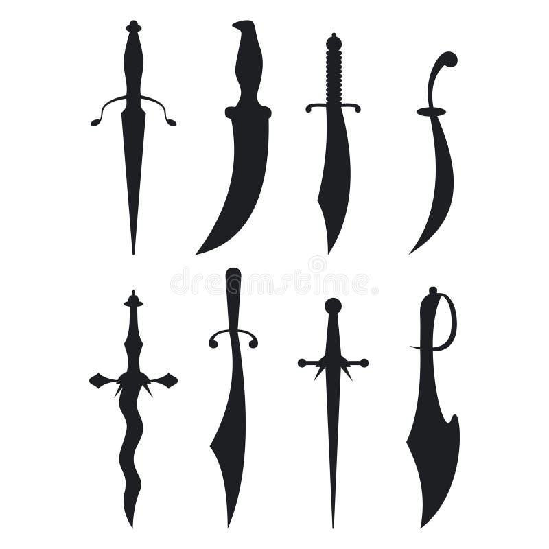 Dagger Silhouette Logo Set. Isolated White Background Side View Stock ...