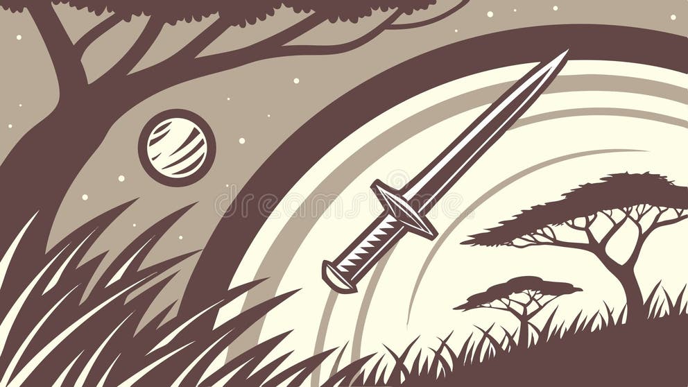 Dagger in Cosmic Desert with Planets, Vector Design Generative AI Stock ...