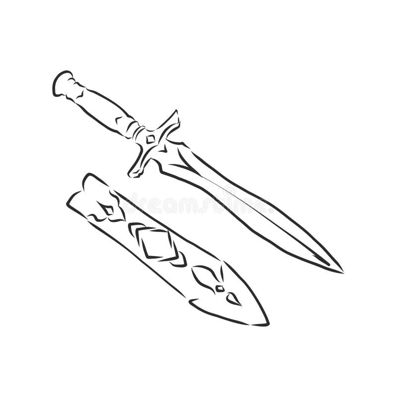 Set Dagger Doodle Style Sketch Illustration Hand Drawn Vector. Dagger ...