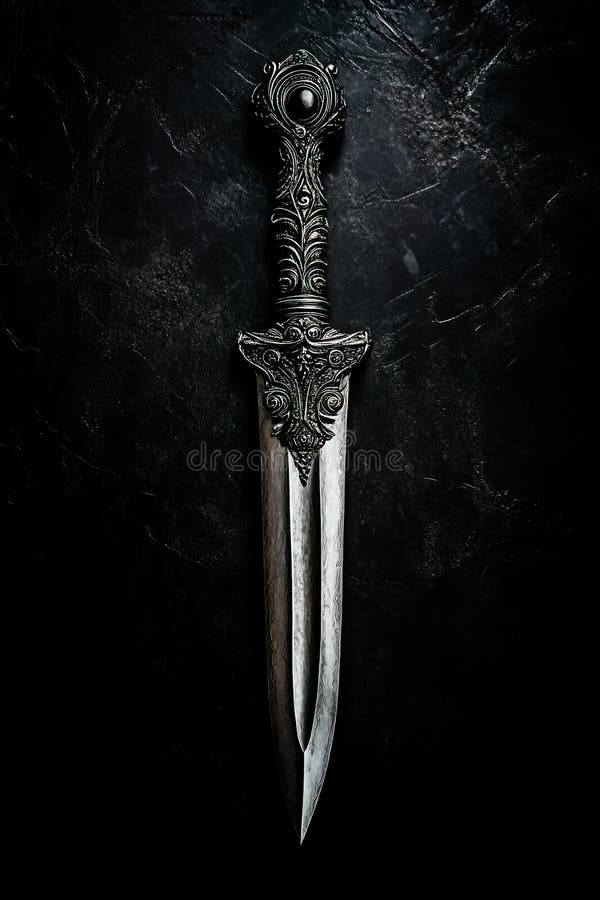 A Sleek Dagger Resting on a Black Surface Stock Illustration ...