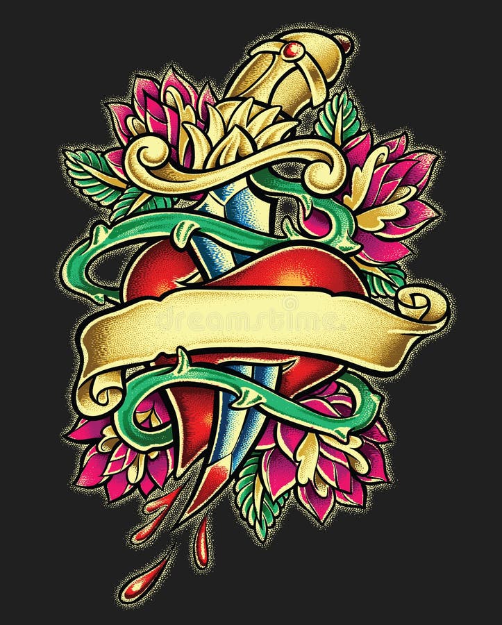 Dagger Heart Tattoo stock vector. Illustration of beautiful - 33176503