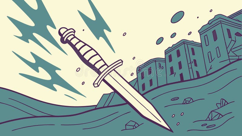 Dagger Points Skyward in Urban Landscape Under Dramatic Sky, Vector ...