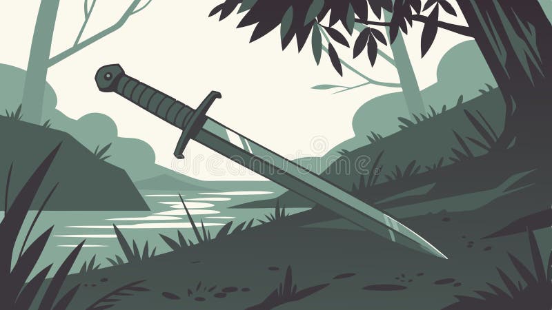 Dagger Rests by a Serene Riverbank in a Tranquil Forest, Vector Design ...